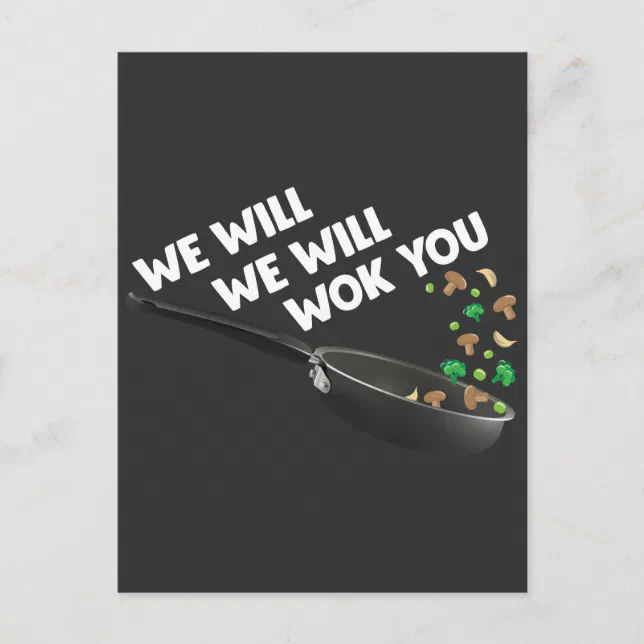 Funny Cooking Asian cuisine Food Pun Cook Wok Chef Postcard | Zazzle