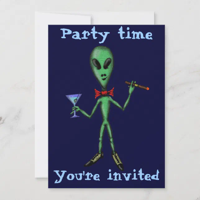 Funny cool alien party invitation card design | Zazzle