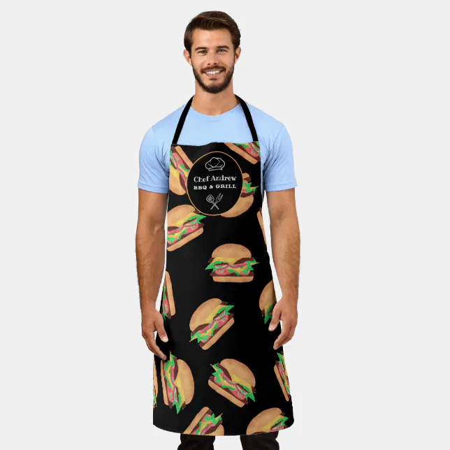 Funny cool burger pattern BBQ grill Chef Apron | Zazzle