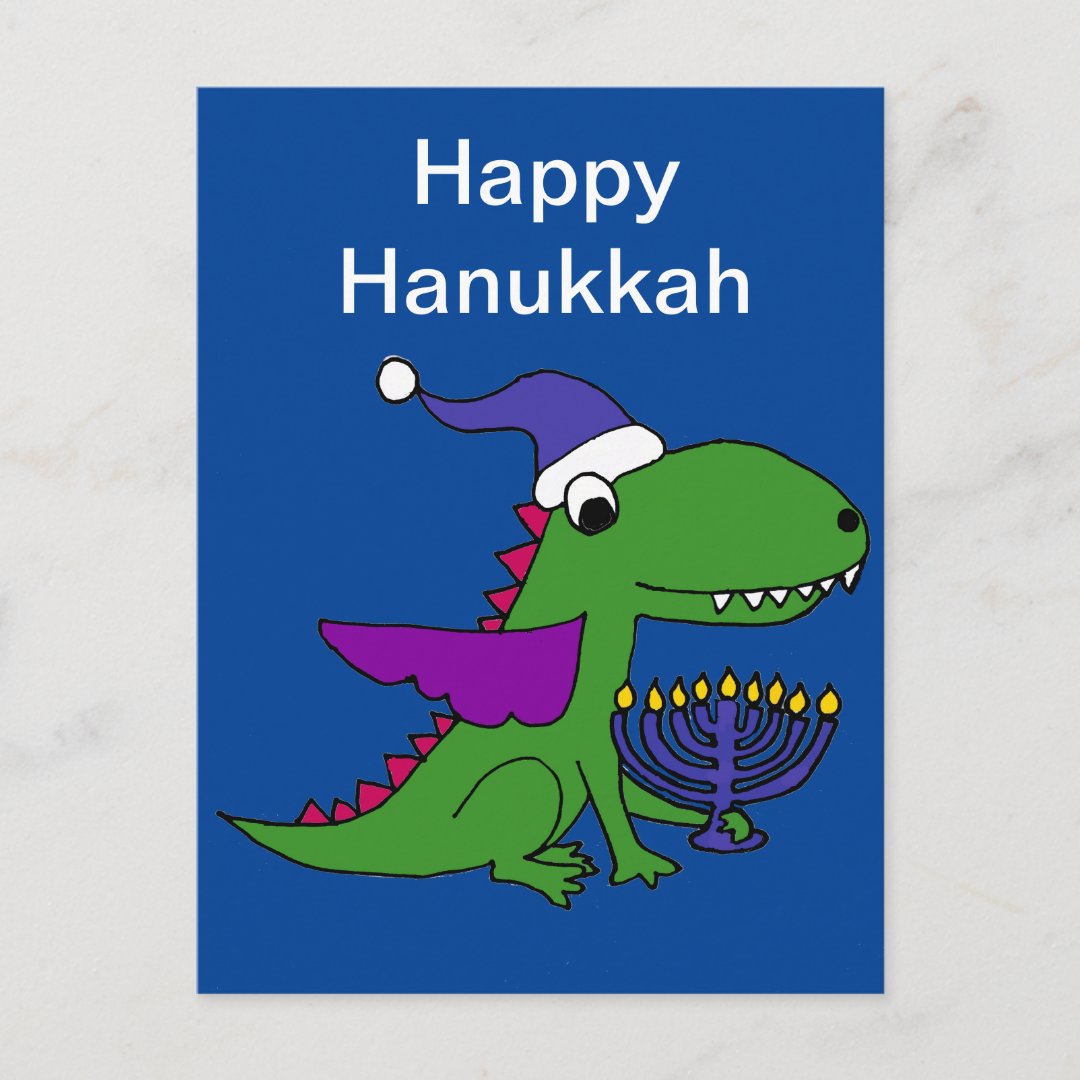 Funny Cool Dragon and Menorah Happy Hanukkah Art Holiday Postcard | Zazzle