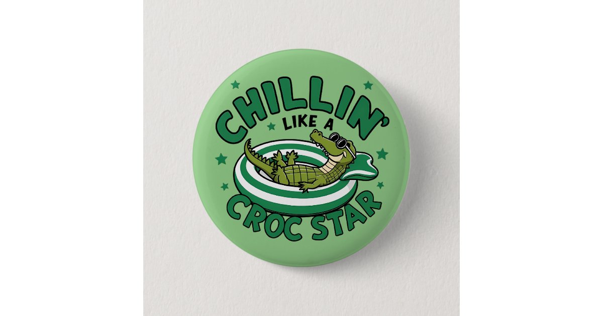 Funny corocdile cartoon croc summer button | Zazzle