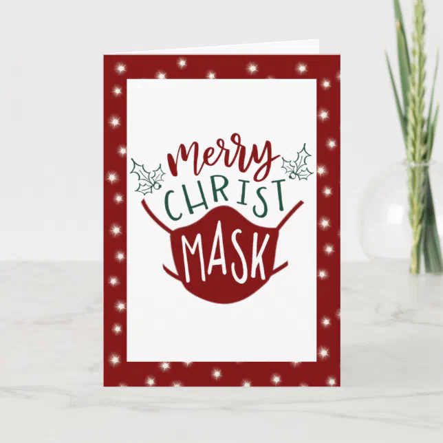 Funny COVID-19 MERRY ChristMASK Fairy Lights Holiday Card | Zazzle
