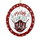 Funny COVID MERRY ChristMASK Buffalo Check Ceramic Ornament | Zazzle