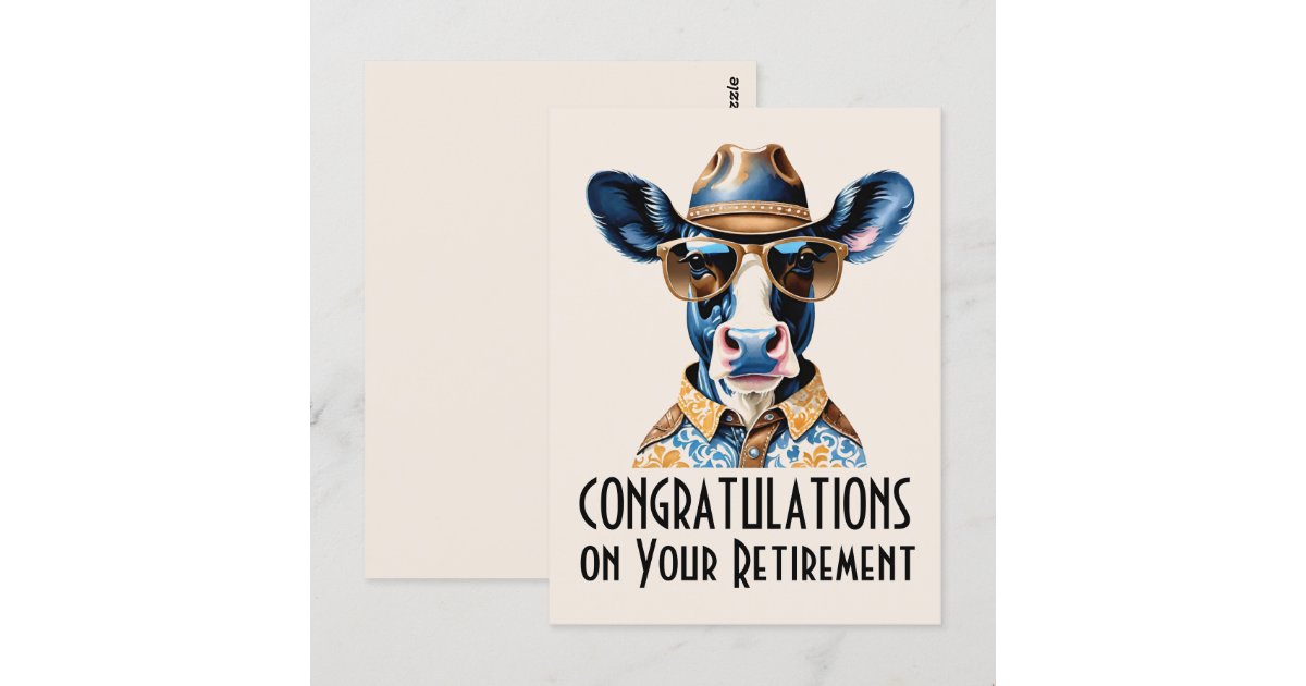 Funny Cow Cowboy Congratulations on Retirement Postcard | Zazzle
