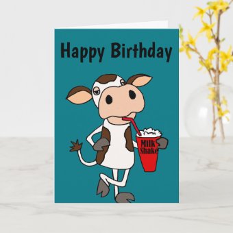 Funny Cow Drinking Milkshake Card | Zazzle