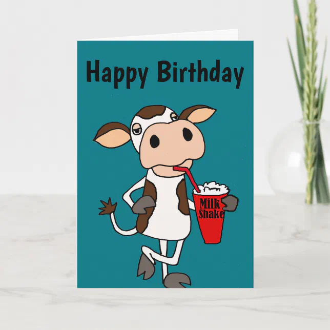 Funny Cow Drinking Milkshake Card | Zazzle