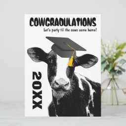 Funny Cow Graduation Congratulations Invitation | Zazzle