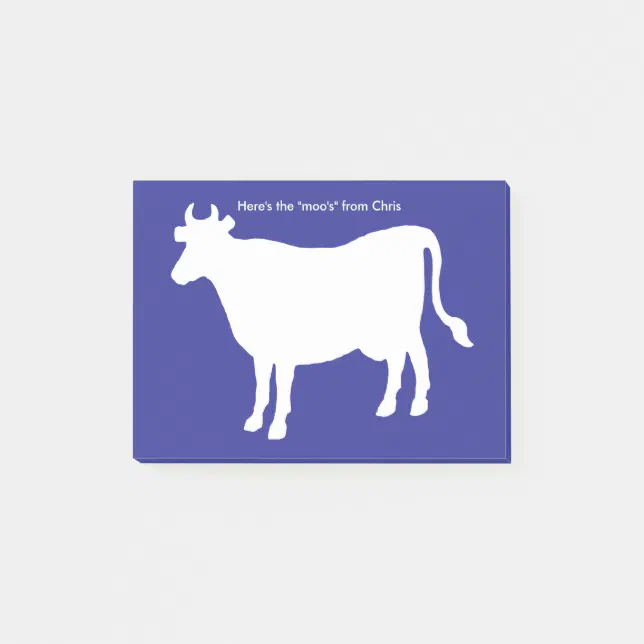 Funny Cow "Here's the Moo's" Blue Monogram Post-it Notes | Zazzle