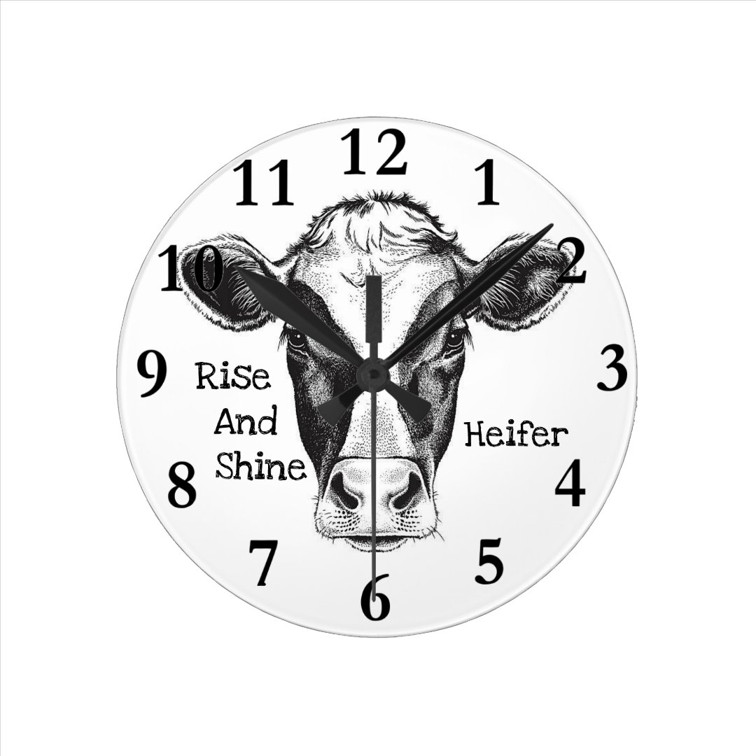 Funny Cow Home Decor Round Clock | Zazzle