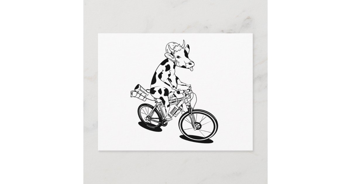 Funny cow riding a bike postcard | Zazzle