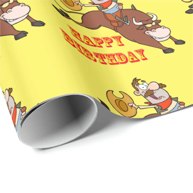 Funny Cowboy Bull Rider Birthday Wrapping Paper | Zazzle