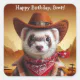 Funny Cowboy Ferret Western Style Birthday Square Sticker | Zazzle