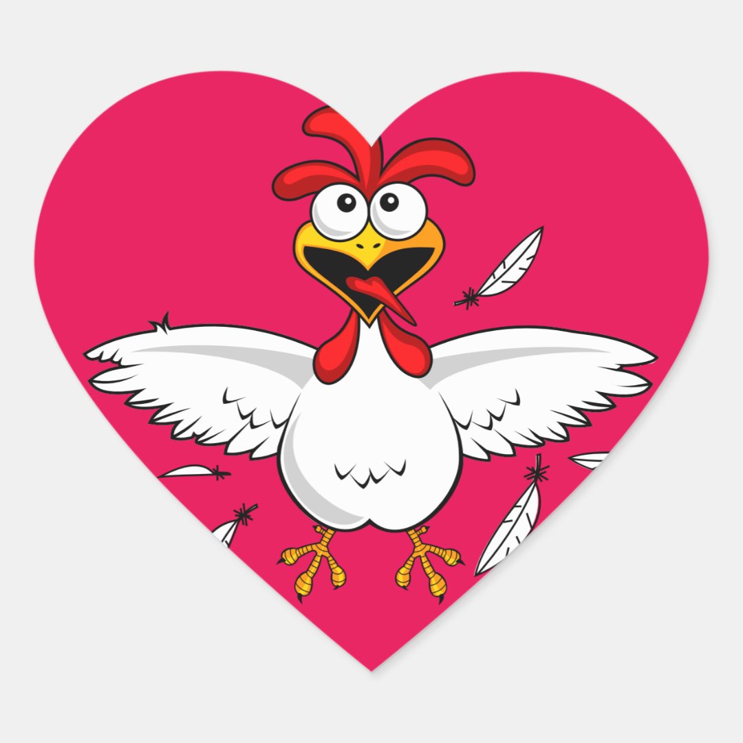 Funny Crazy Cartoon Chicken Wing Fling Heart Sticker | Zazzle