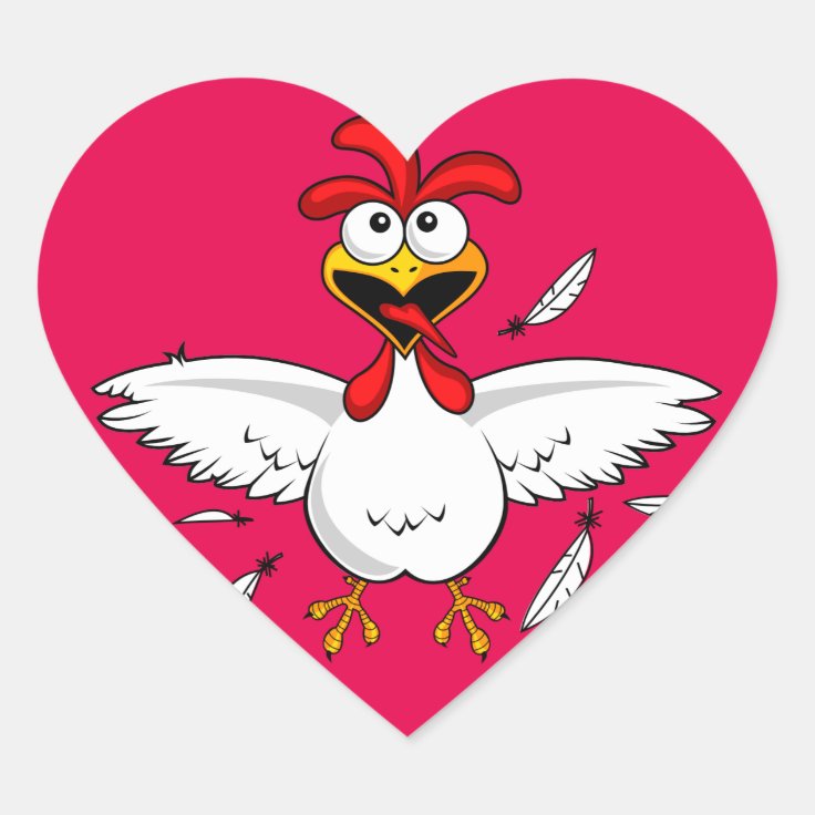 Funny Crazy Cartoon Chicken Wing Fling Heart Sticker | Zazzle