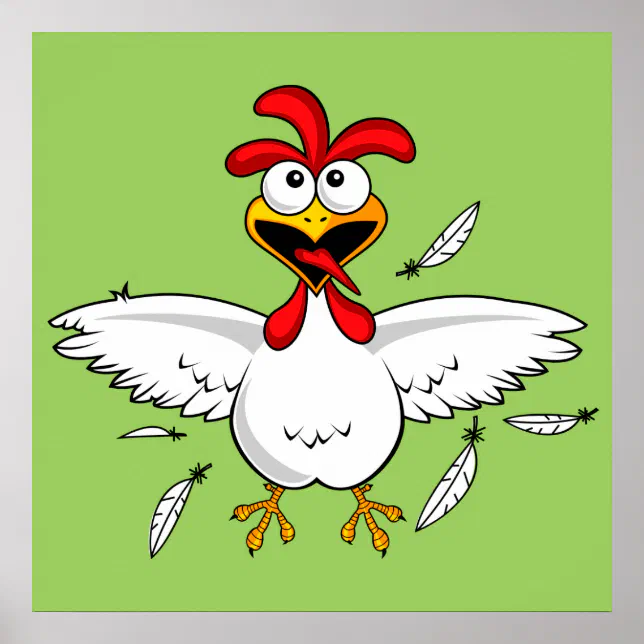Funny Crazy Cartoon Chicken Wing Fling Poster | Zazzle