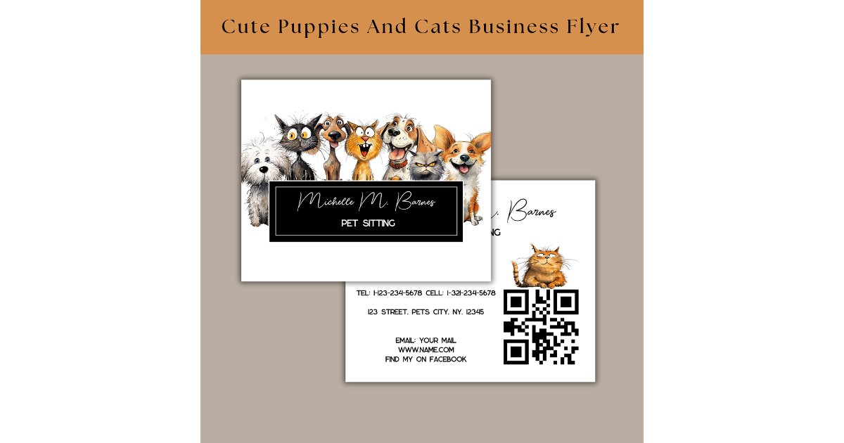 Funny Crazy Cats Dogs Pet Sitter QR Code Business Flyer | Zazzle