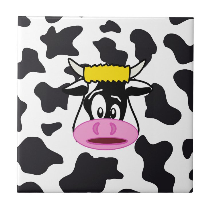 Funny Crazy Cow Bull on Dairy Cow Print Pattern Tile | Zazzle