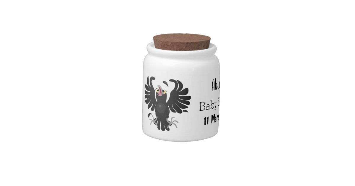 Funny crazy crow raven cartoon illustration candy jar | Zazzle