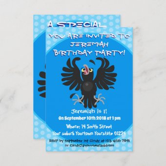 Funny crazy crow raven cartoon illustration invitation | Zazzle