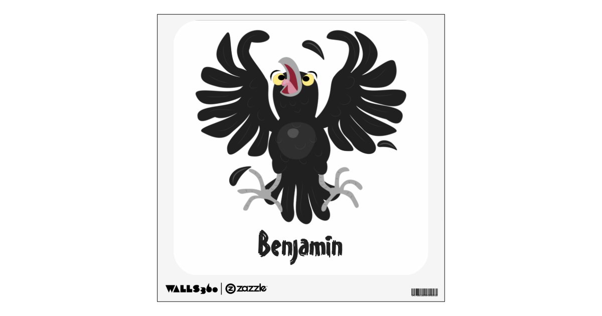 Funny crazy crow raven cartoon illustration wall decal | Zazzle