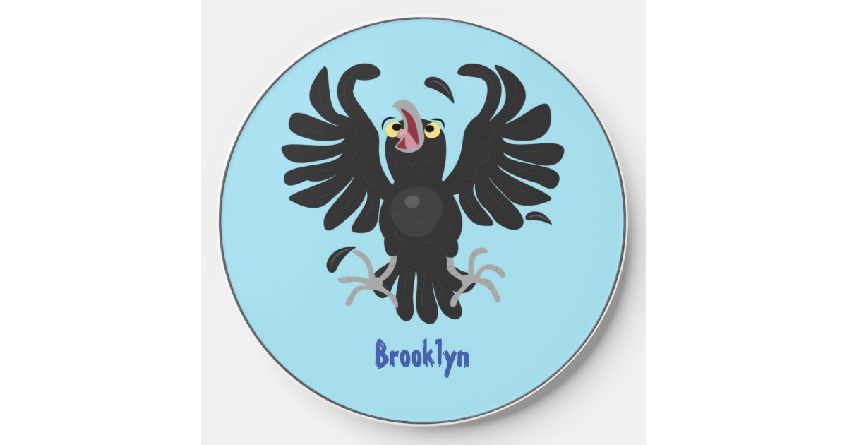 Funny crazy crow raven cartoon illustration wireless charger | Zazzle