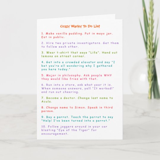 Funny Crazy Wacky Kids To Do Pranks List Humor Fun Card | Zazzle.com