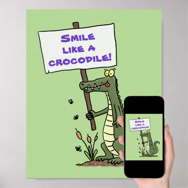 Funny crocodile aligator with sign cartoon | Zazzle