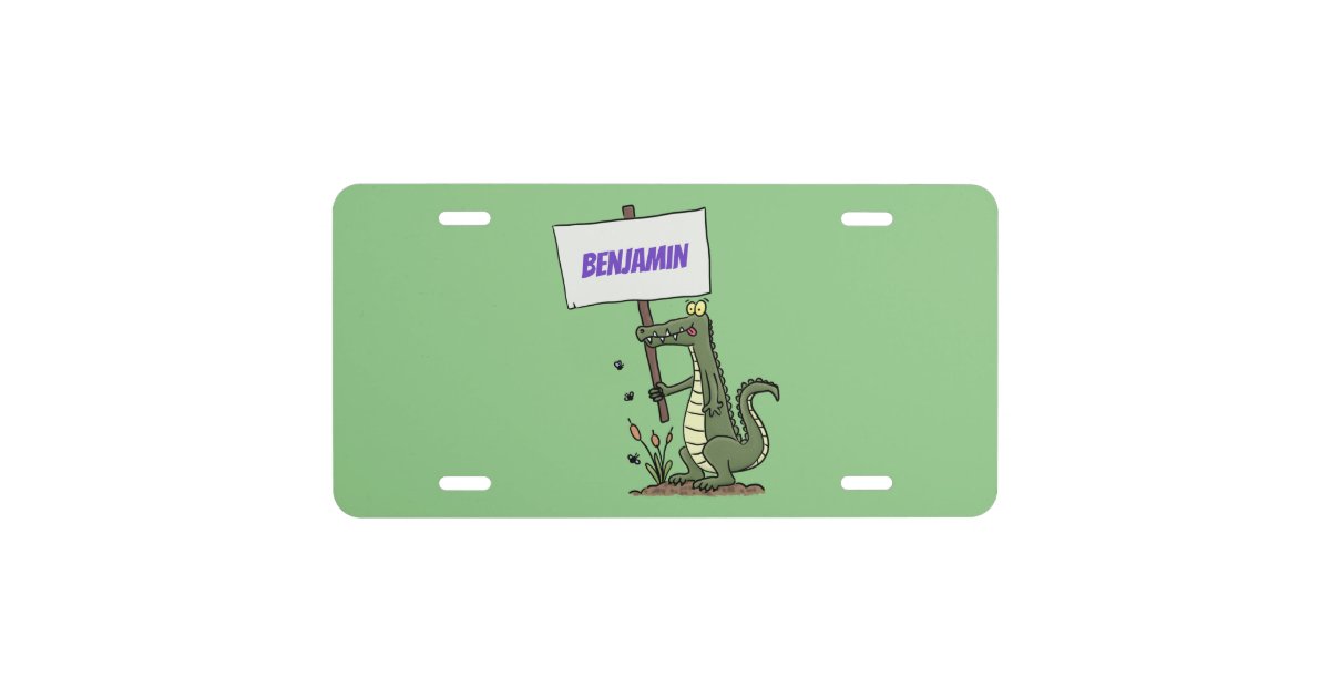 Funny crocodile aligator with sign cartoon license plate | Zazzle