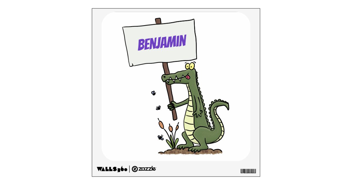 Funny crocodile aligator with sign cartoon wall decal | Zazzle