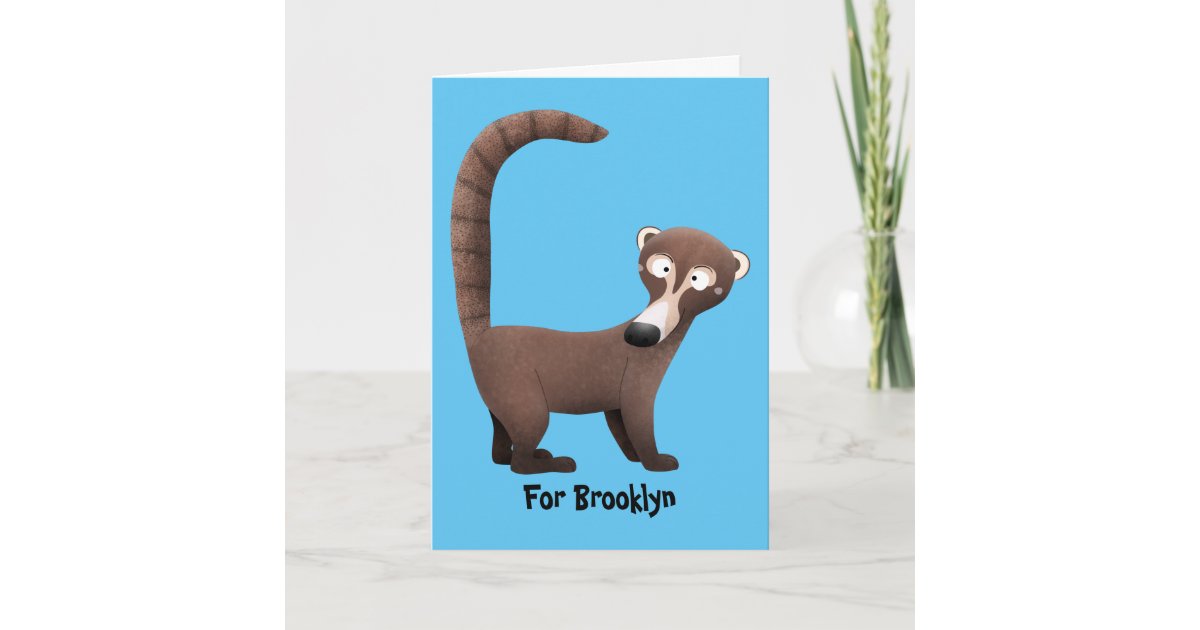 Funny curious coatimundi cartoon illustration card | Zazzle