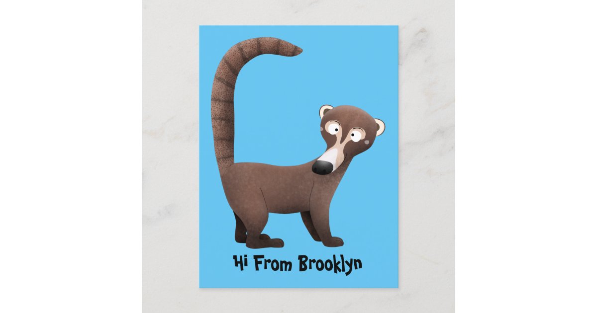 Funny curious coatimundi cartoon illustration postcard | Zazzle