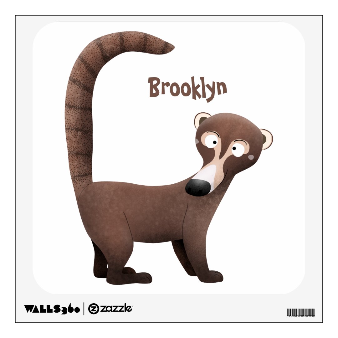 Funny curious coatimundi cartoon illustration wall decal | Zazzle