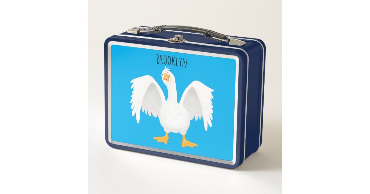 Funny curious domestic goose cartoon illustration metal lunch box | Zazzle