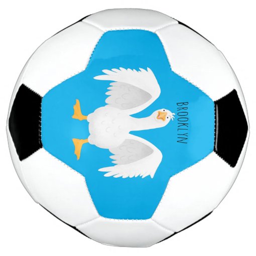 Funny curious domestic goose cartoon illustration soccer ball | Zazzle