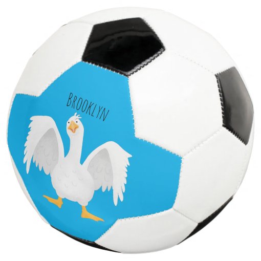 Funny curious domestic goose cartoon illustration soccer ball | Zazzle