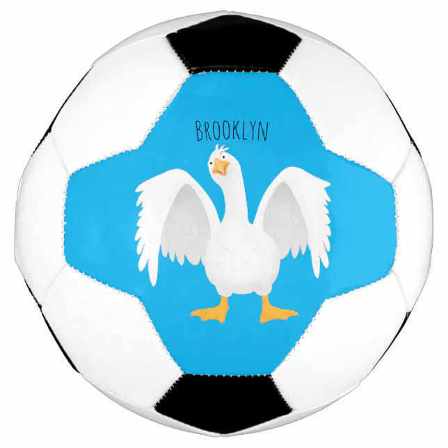 Funny curious domestic goose cartoon illustration soccer ball | Zazzle