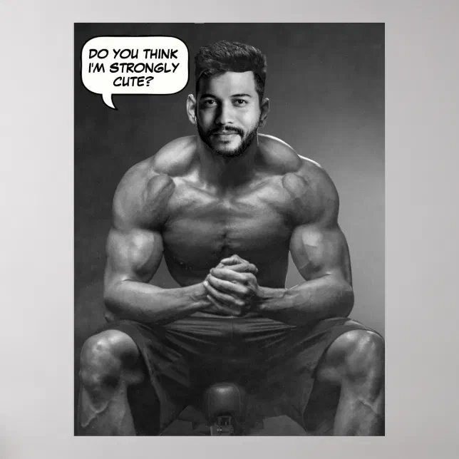 Funny custom face in hole body builder photo poster | Zazzle
