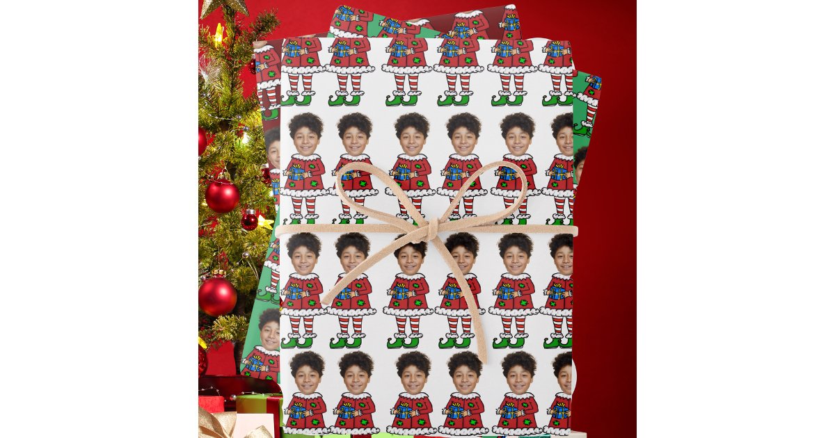 Funny Custom Face Photo Elf Christmas Wrapping Paper Sheets | Zazzle