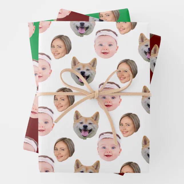 Funny Custom Face Photo Family 3 Photos Wrapping Paper Sheets | Zazzle