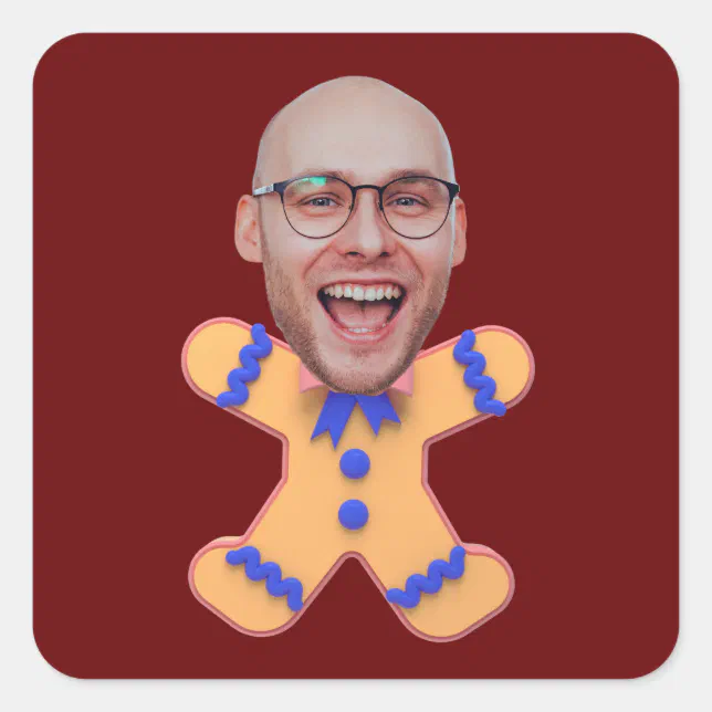Funny Custom Face Photo Gingerbread Men Christmas Square Sticker | Zazzle