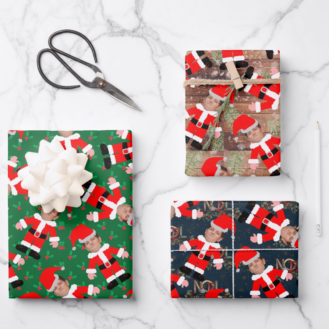Funny Custom Face Photo Santa Claus Christmas Wrapping Paper Sheets ...