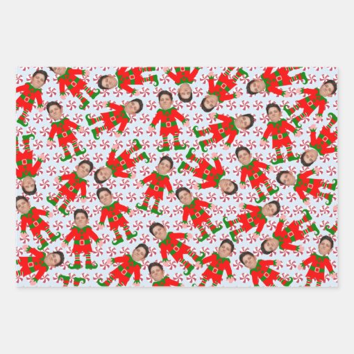 Funny Custom Face Photo Santa's Elves Christmas Wrapping Paper Sheets ...