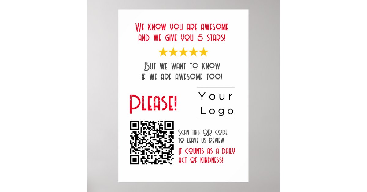 Funny Custom QR Code Business Logo Review unique Poster | Zazzle