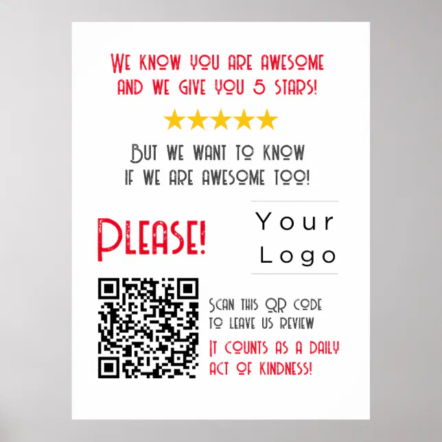 Funny Custom QR Code Business Logo Review unique Poster | Zazzle