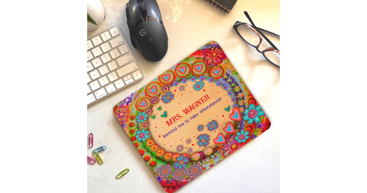 Funny Custom Whimsical Hearts Flower Attendance Mouse Pad | Zazzle