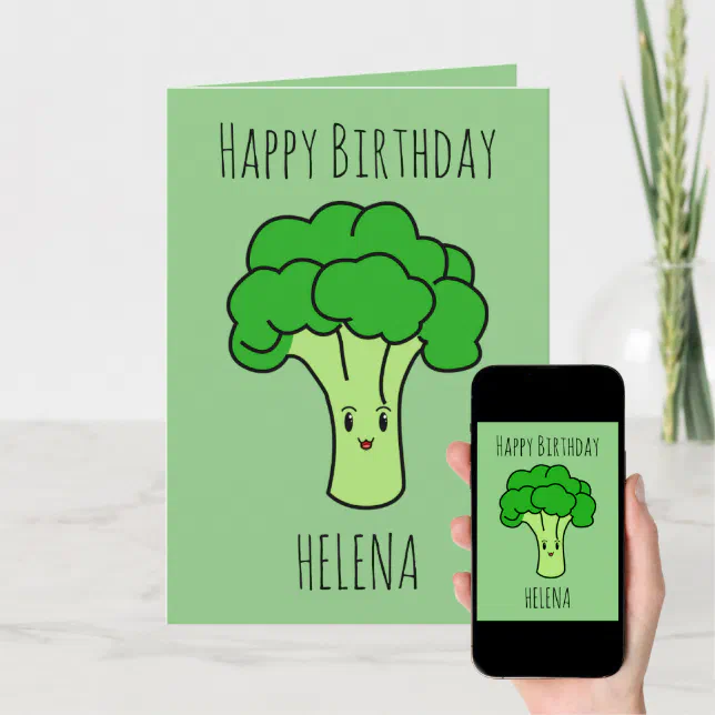 Funny Cute Broccoli Green Veggie Birthday Card | Zazzle