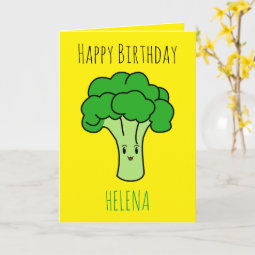 Funny Cute Broccoli Yellow Vegan Birthday Card | Zazzle