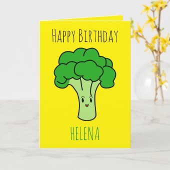 Funny Cute Broccoli Yellow Vegan Birthday Card | Zazzle