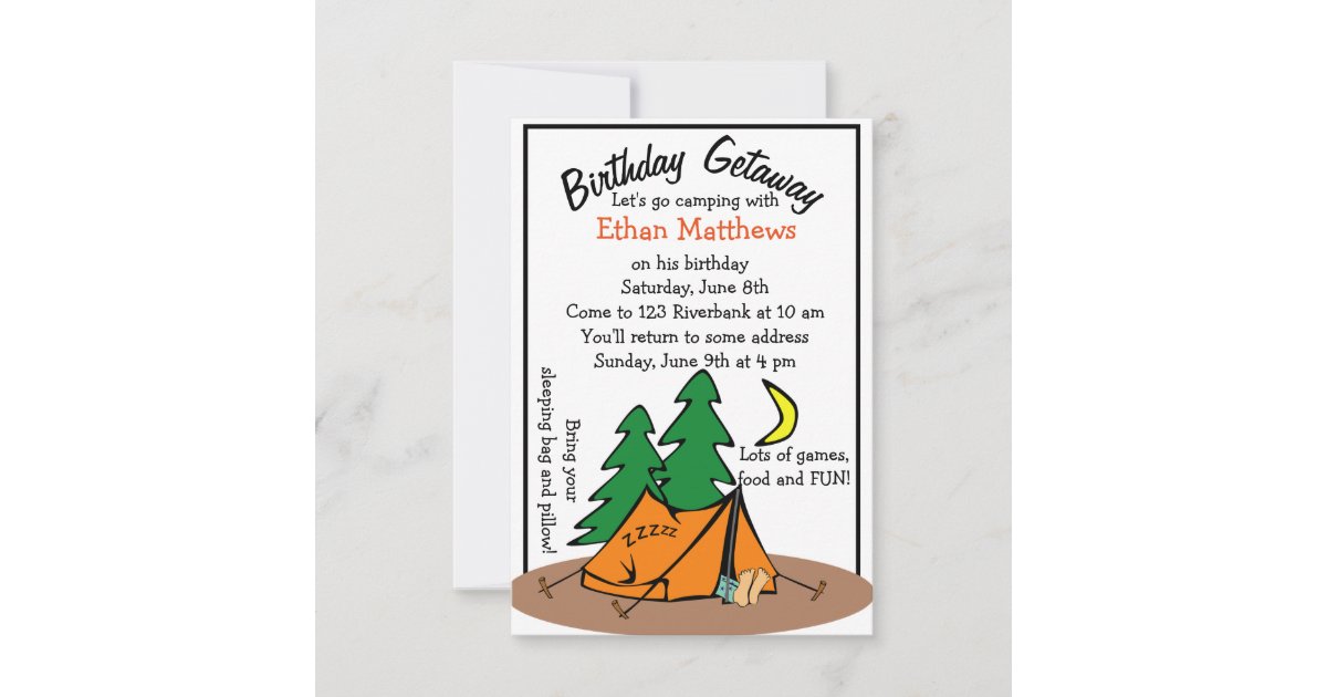 Funny Cute Camp Out Birthday Party Invitations | Zazzle
