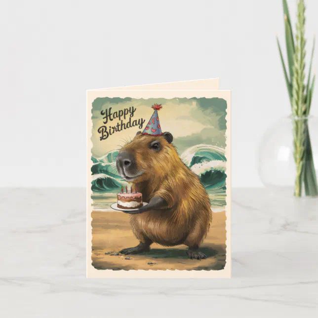 Funny Cute Capybara Happy Birthday Thank You Card | Zazzle